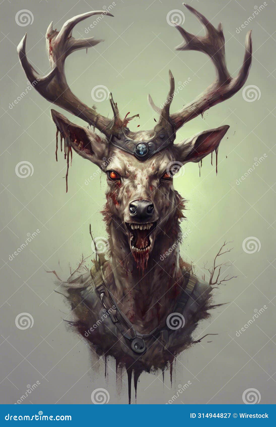 AI Generated Illustration of a Close-up of a Scary Deer Head with ...