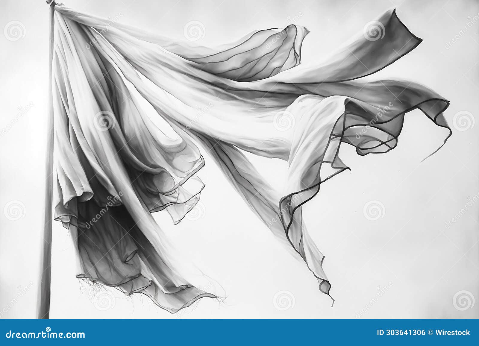 AI Generated Illustration of a Cloth Billowing in the Wind in Grayscale ...