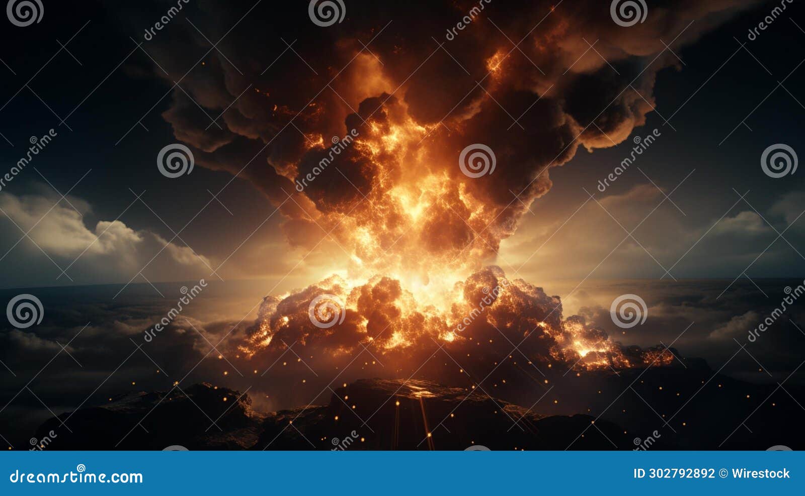 AI Generated Illustration of Clouds and Flames Erupting into the Sky in ...