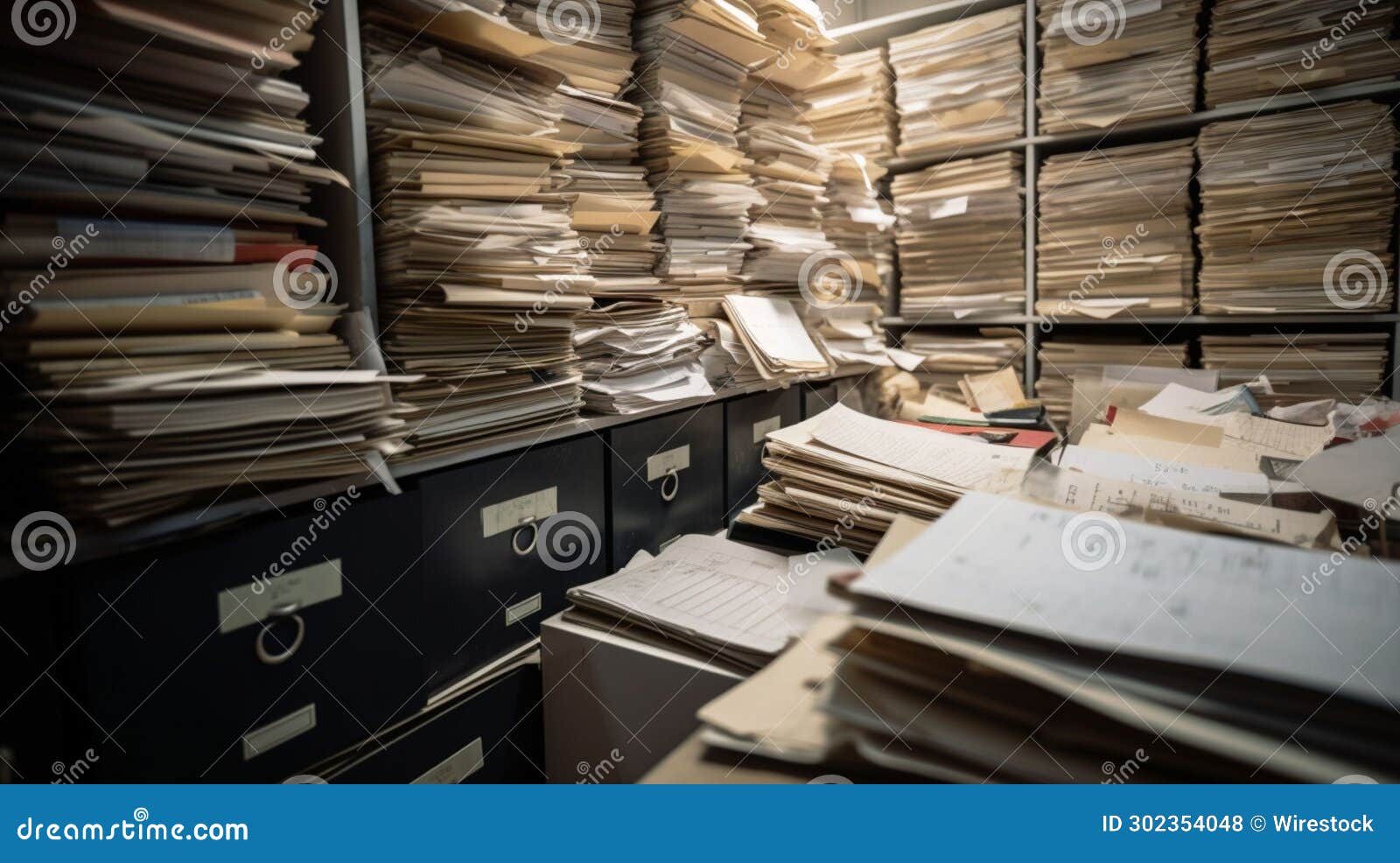 AI Generated Illustration of a Cluttered Desk in an Office Environment ...