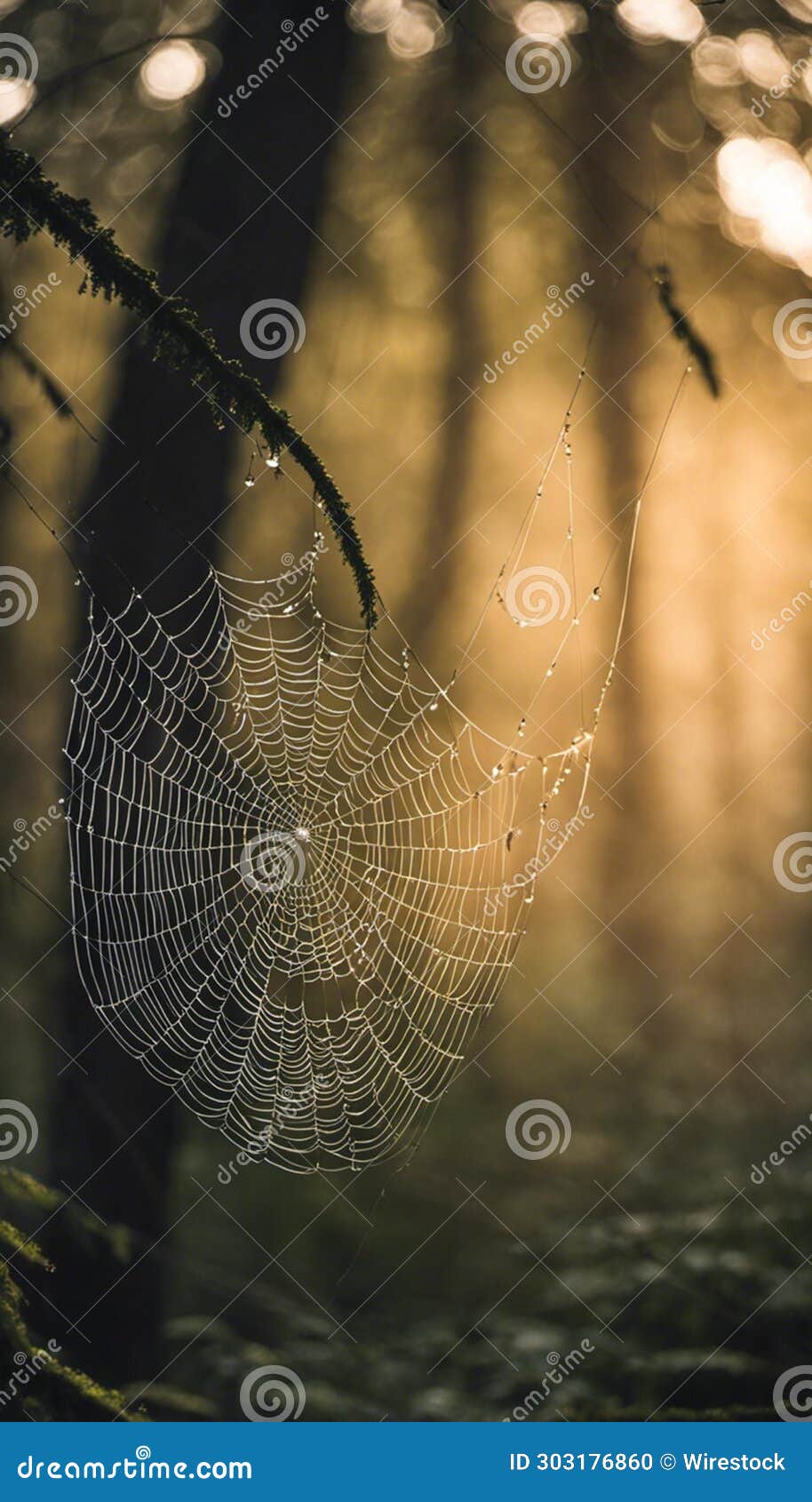AI Generated Illustration of a Cobweb on a Tree Branch Covered with ...