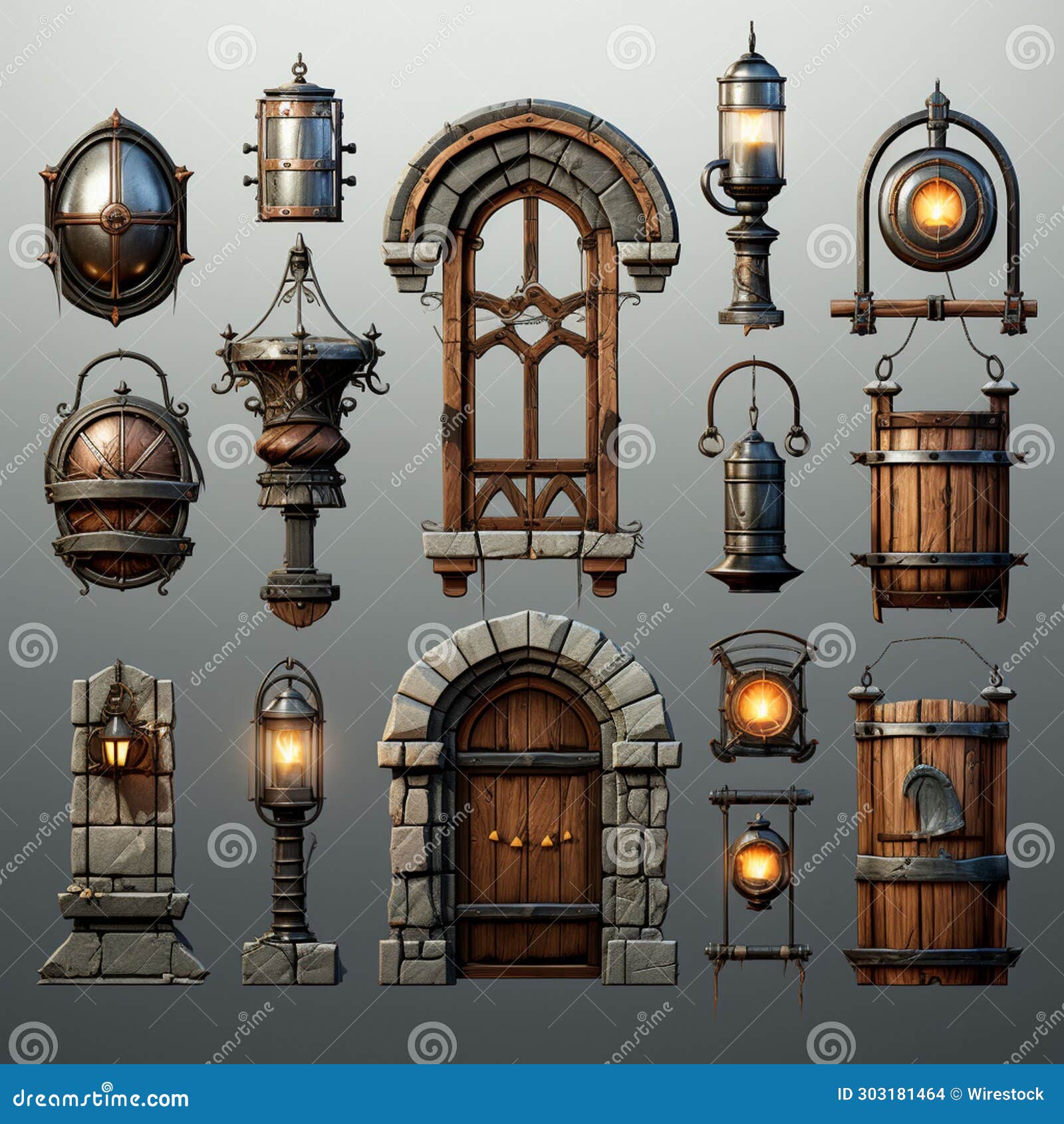 Stylized Medieval Props stock illustration. Illustration of aged ...