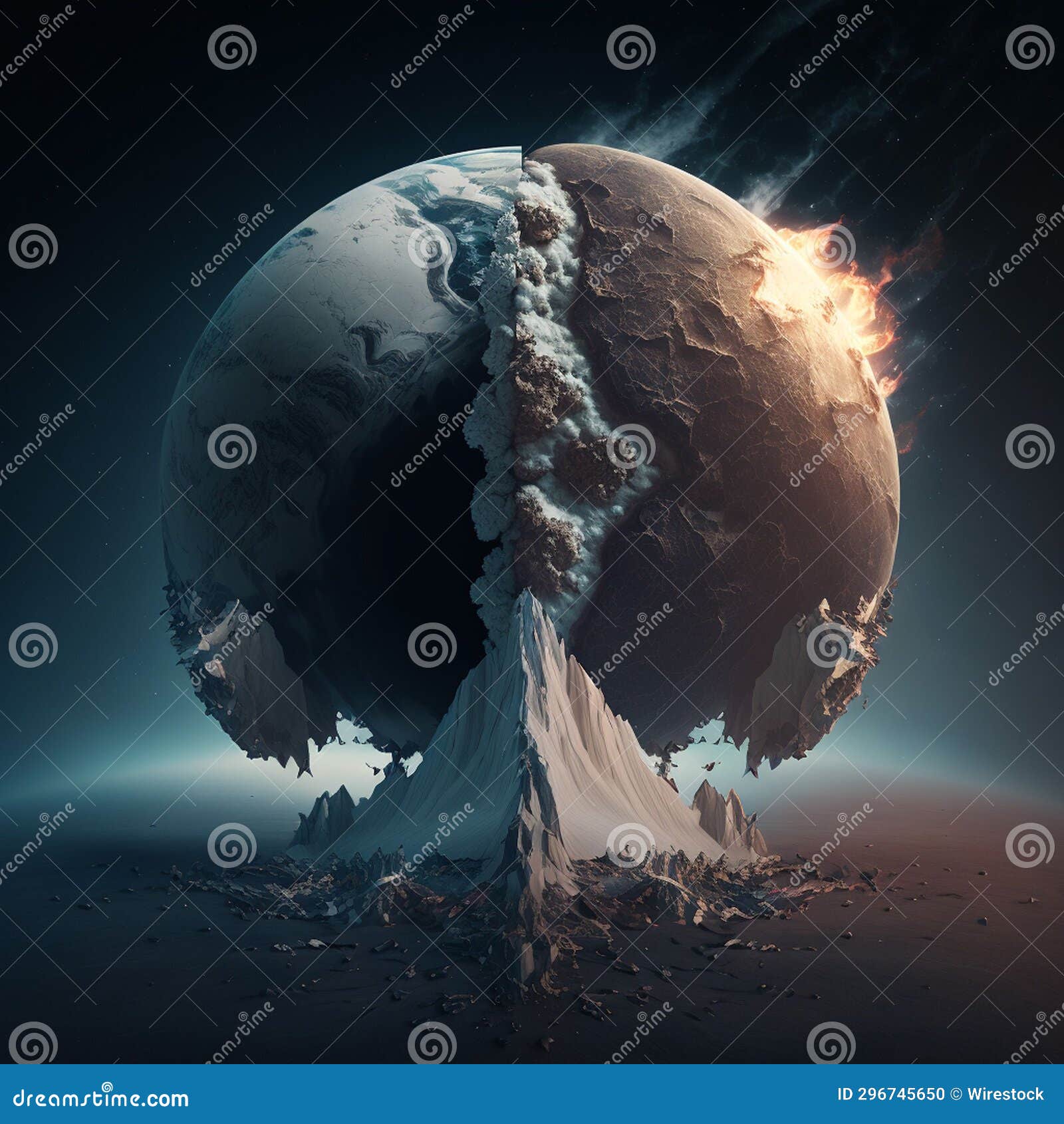 AI Generated Illustration of Collision of Two Huge Planets in a Dark ...