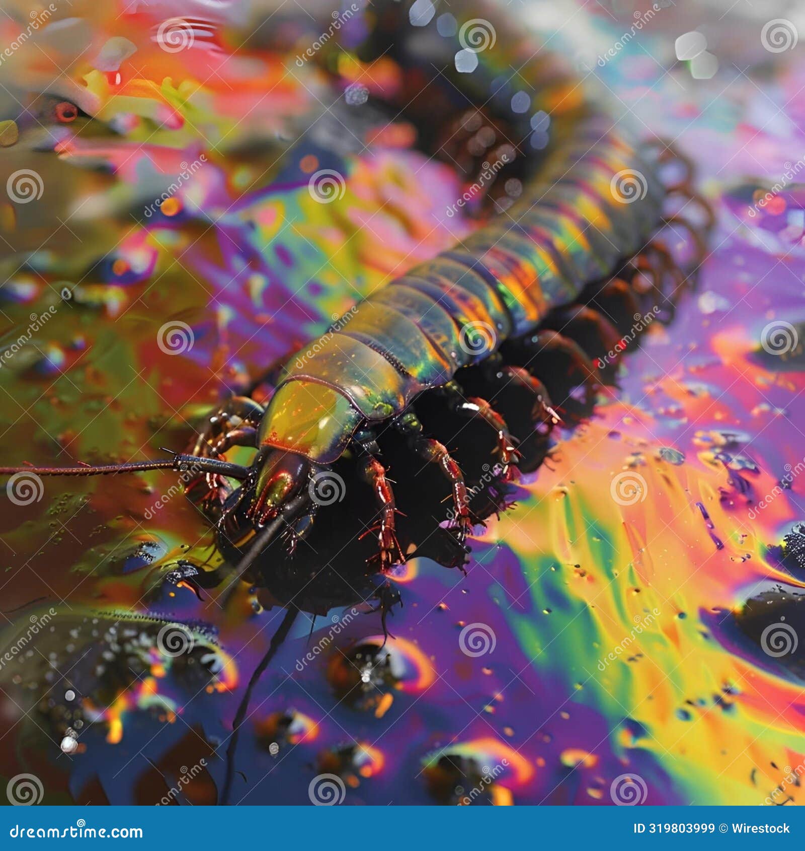 AI Generated Illustration of a Colorful Insect Walking on Water Surface ...