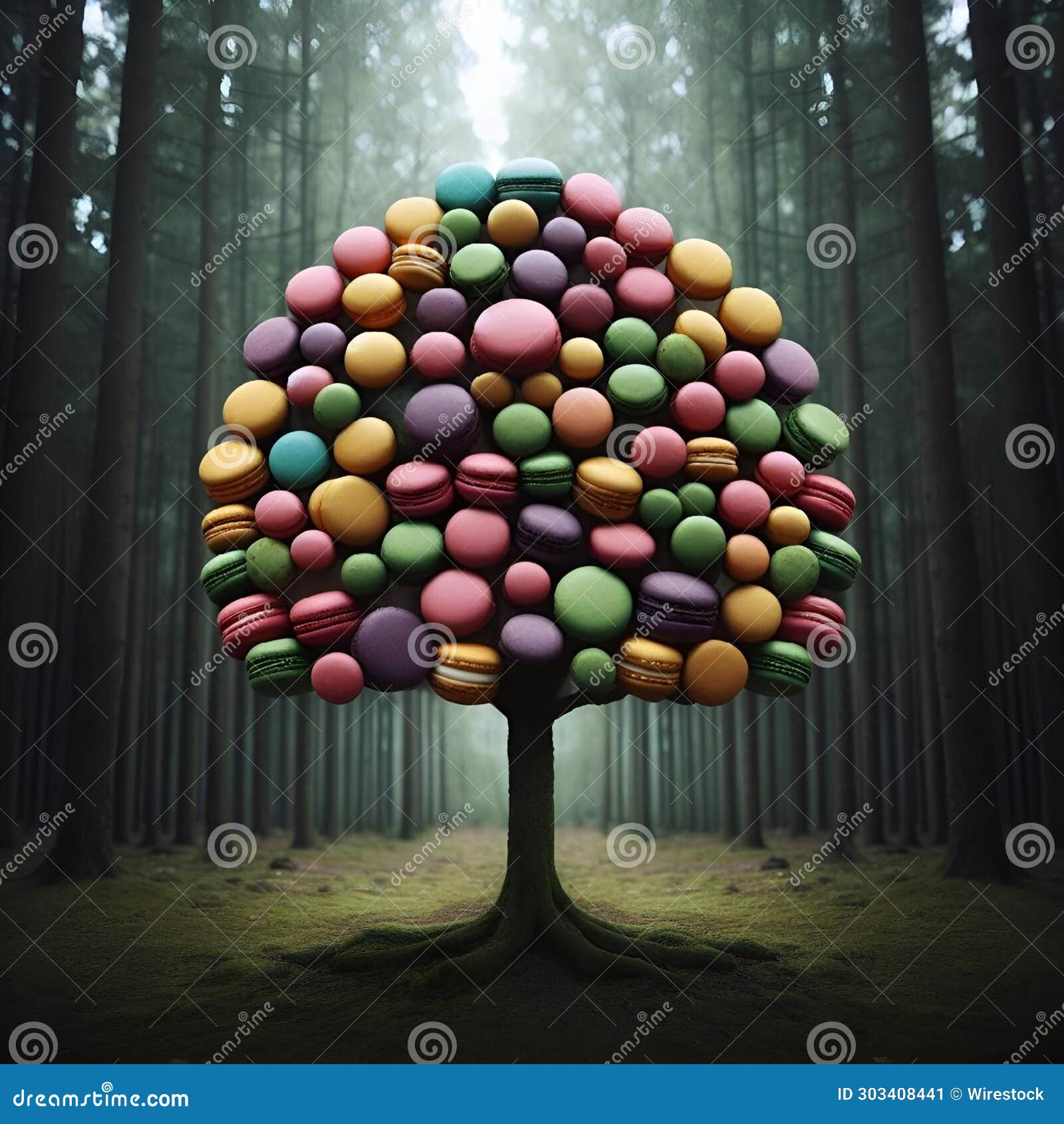 AI Generated Illustration of a Colorful Macaron Tree in a Forest Stock ...