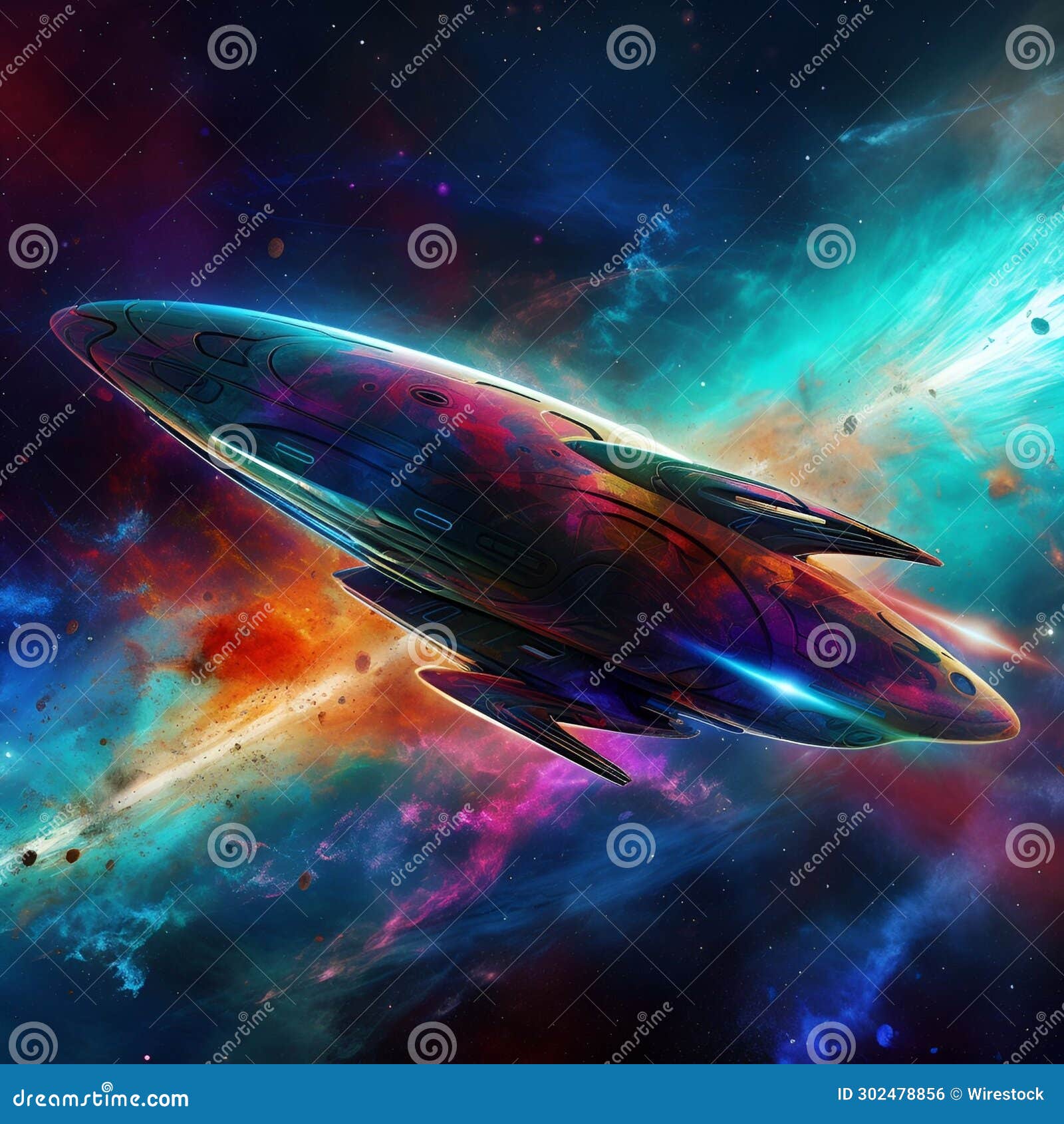 AI Generated Illustration of a Colorful Spaceship Navigating through an ...