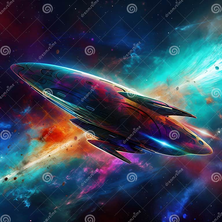 AI Generated Illustration of a Colorful Spaceship Navigating through an ...
