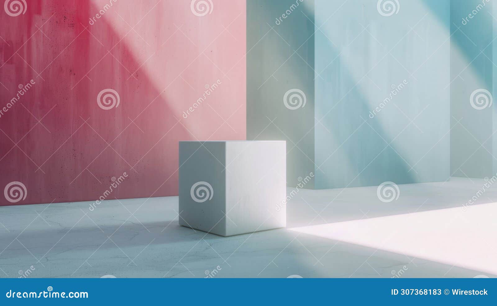 AI Generated Illustration of a Colorful Wall Behind an Empty Cube in a ...
