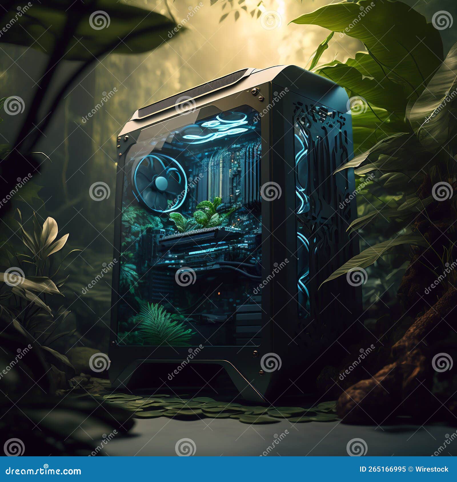 AI Generated Illustration of Computer Case Surrounded Plants Stock ...