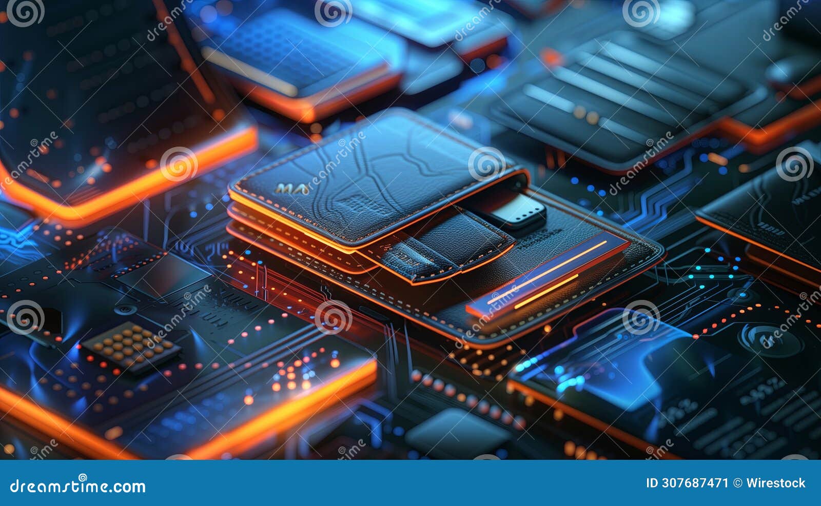 Computer Cpu System Printed on a Computer Board, with Neon Lights Stock ...