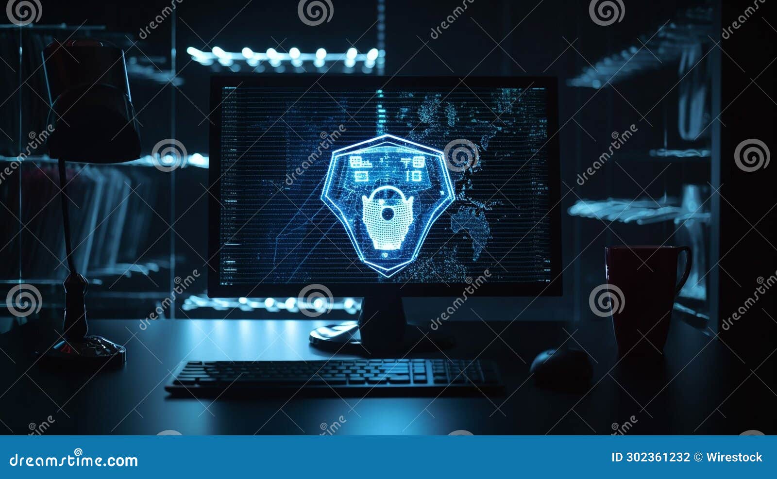 AI Generated Illustration of a Computer Monitor with a Security Symbol ...