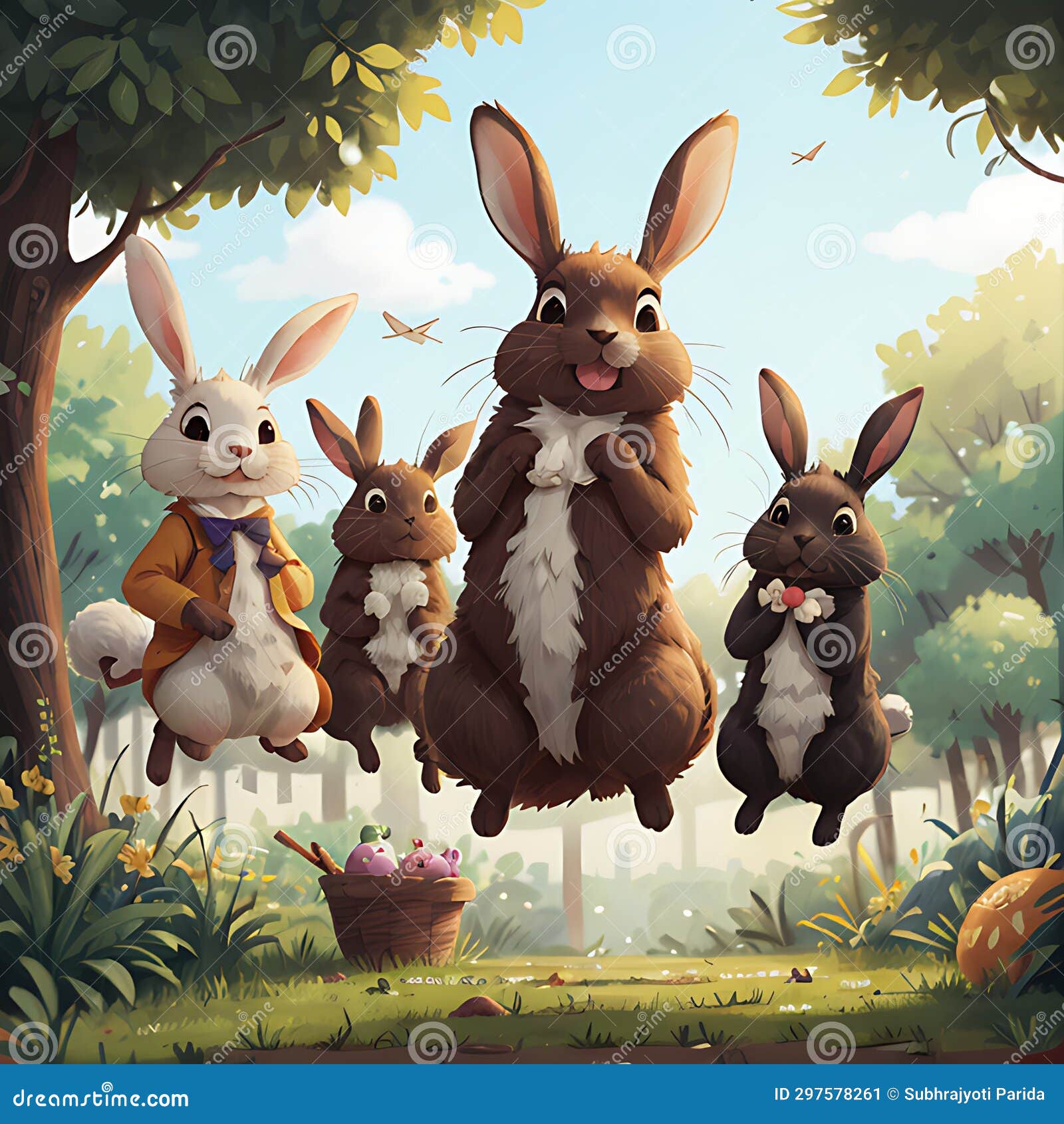 AI Generated Illustration Consisting of Rabbits Jumping High in a Green ...