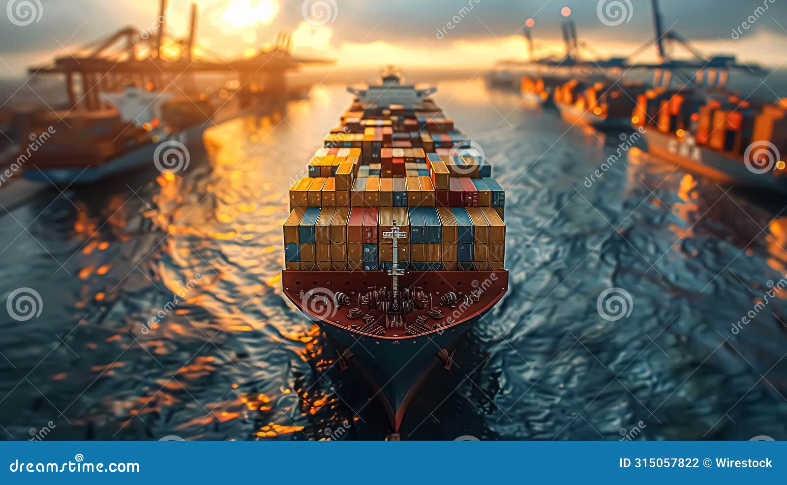 AI Generated Illustration of a Container Ship in Harbor with Cargo ...