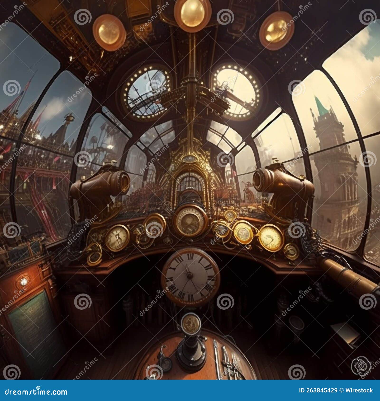 AI Generated Illustration of the Control Panel of a Steampunk Aircraft ...