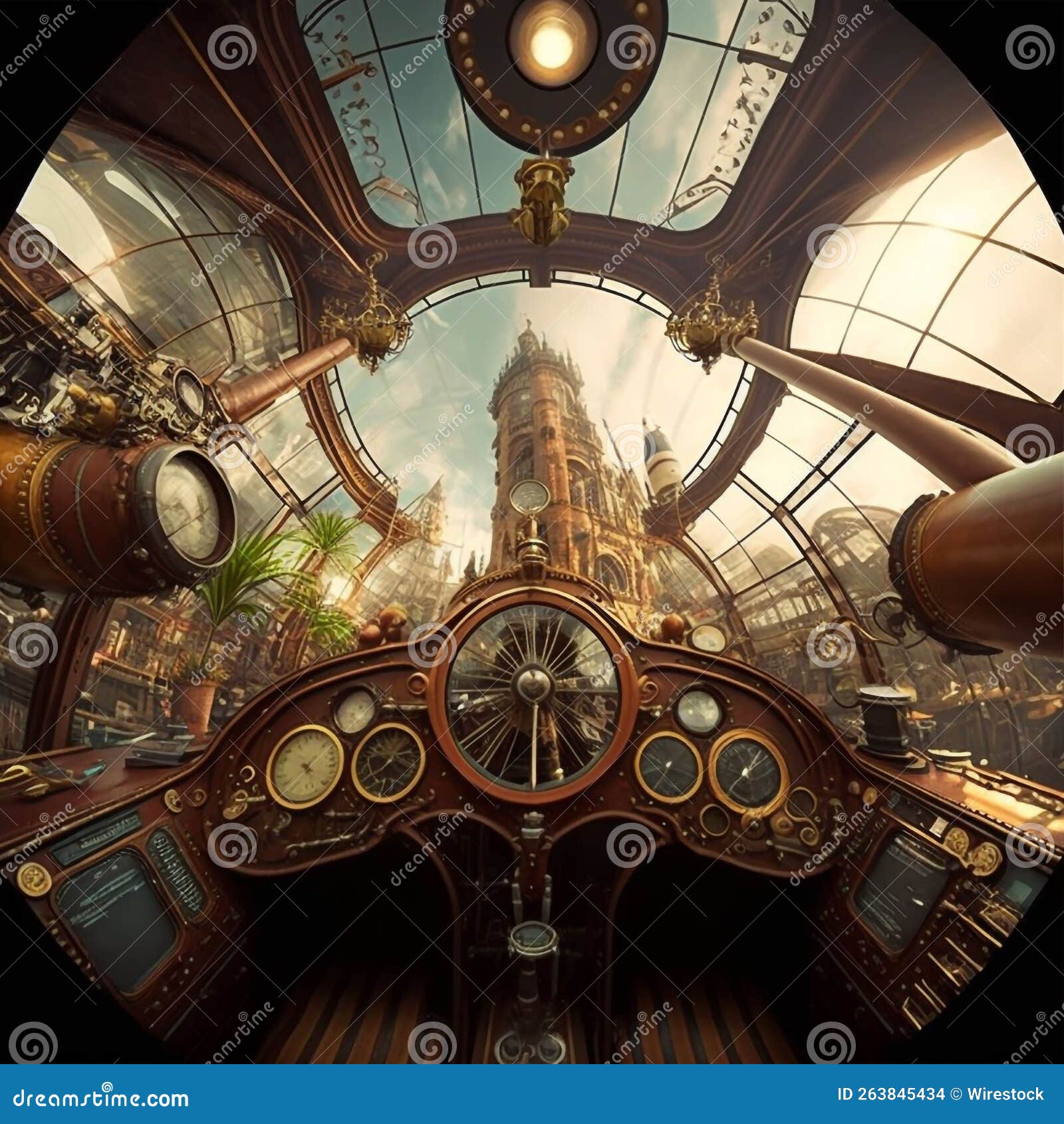 AI Generated Illustration of the Control Panel of a Steampunk Aircraft ...
