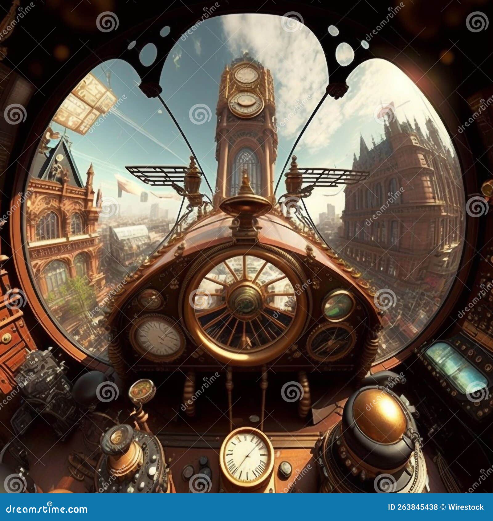 AI Generated Illustration of the Control Panel of a Steampunk Aircraft ...