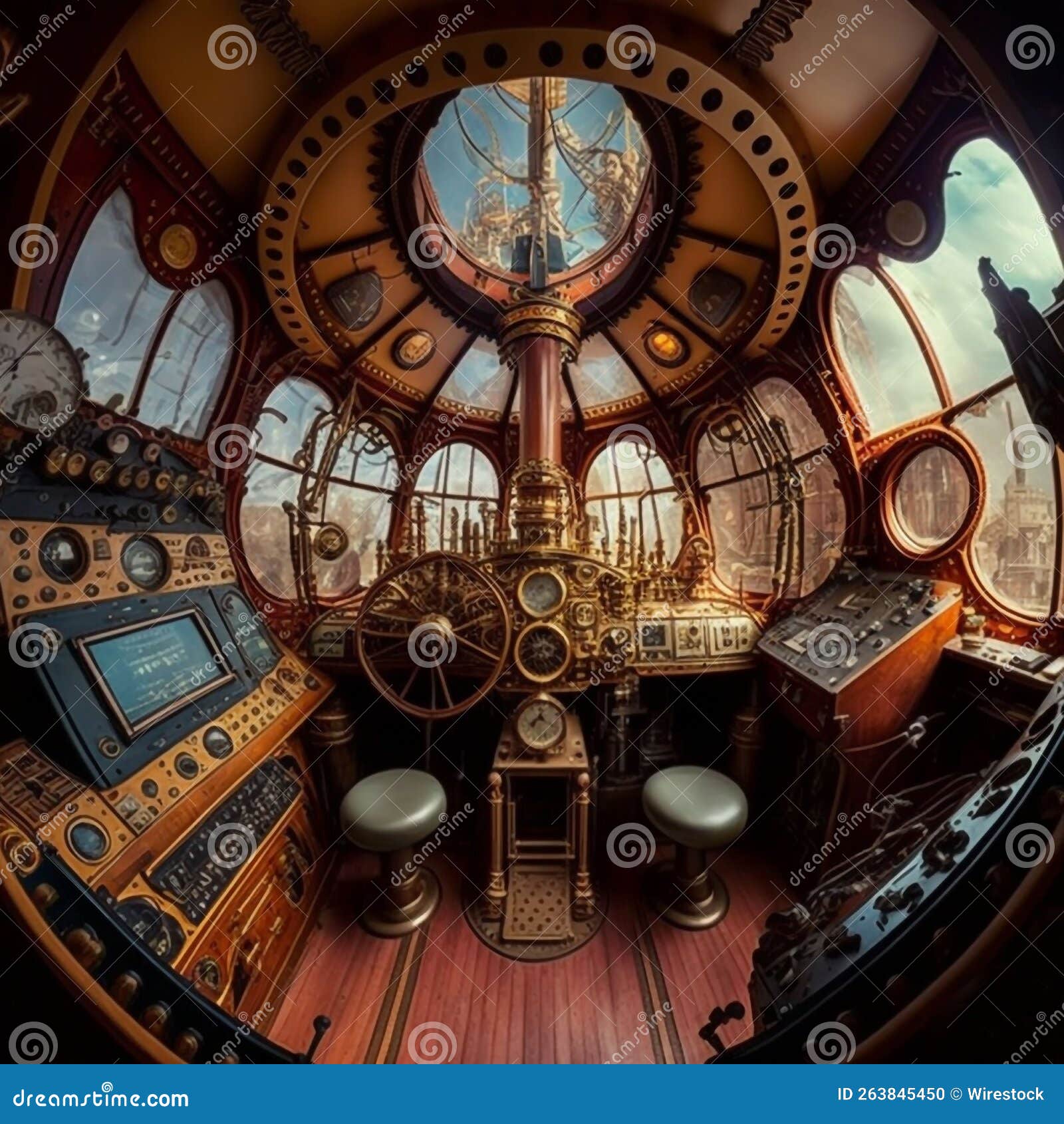 AI Generated Illustration of the Control Panel of a Steampunk Aircraft ...