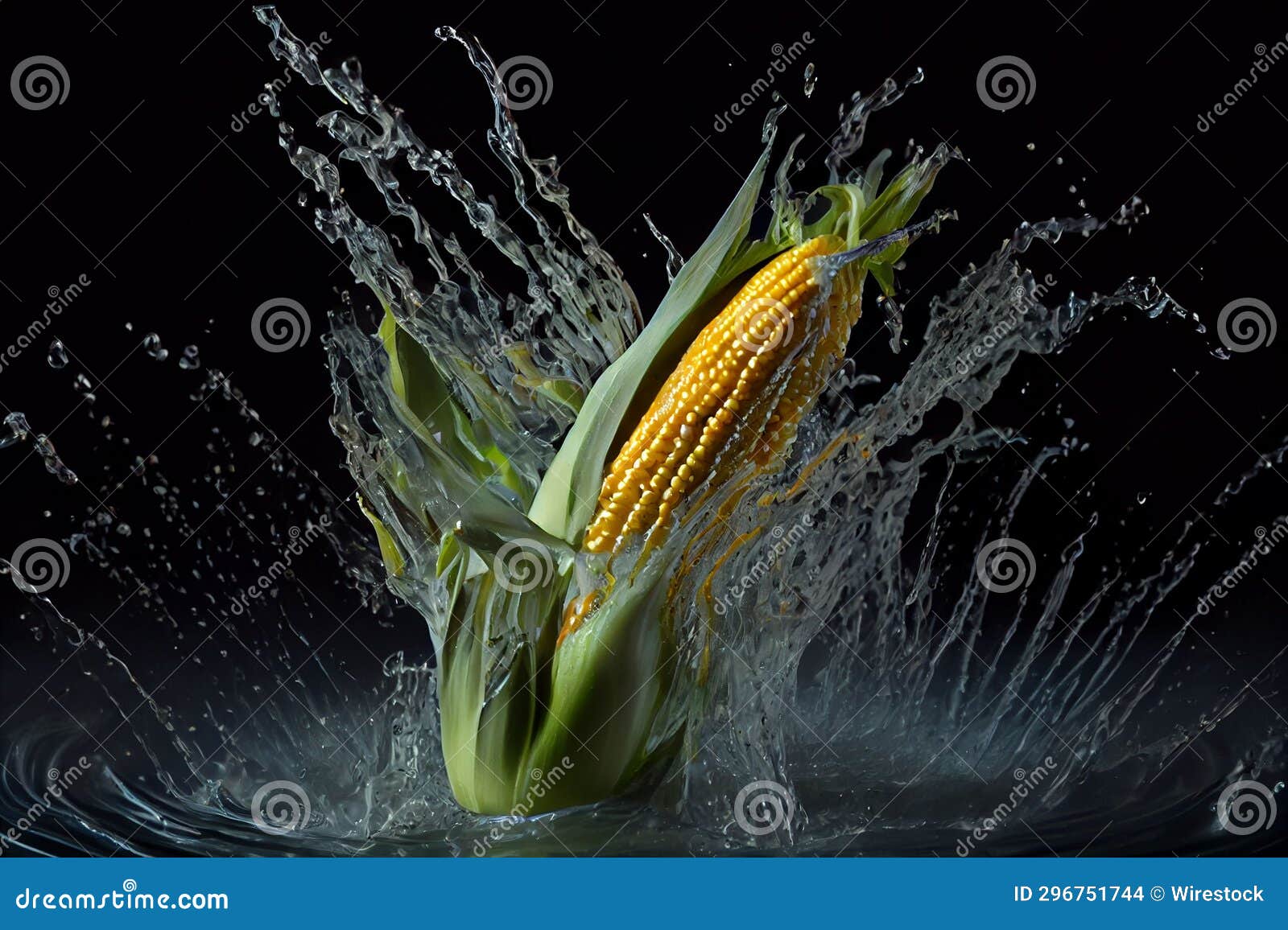 AI Generated Illustration of a Corn with a Water Splash Stock ...