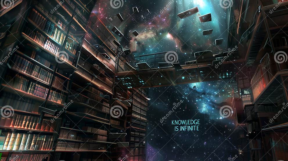 AI Generated Illustration of a Cosmic Library with Letters Spelling Out ...