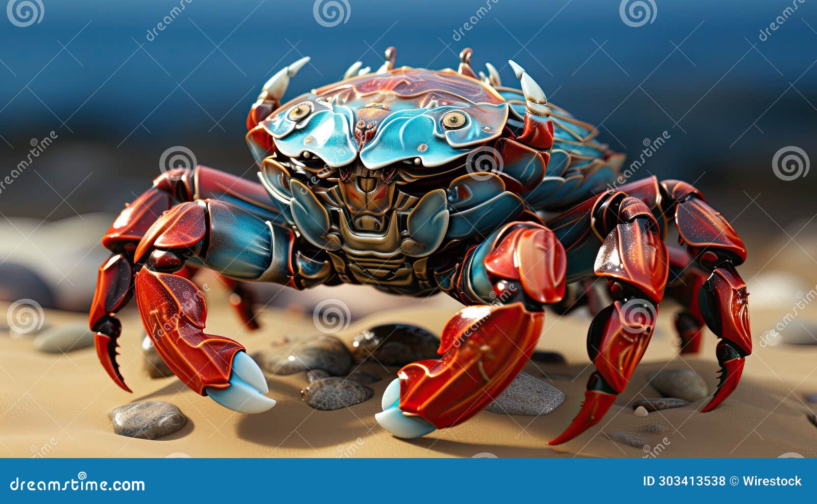 The Crab Has an Evil Face on Its Head and Claws Stock Illustration ...