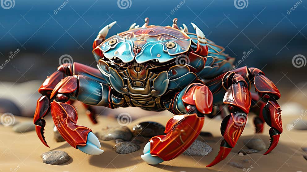 The Crab Has an Evil Face on Its Head and Claws Stock Illustration ...