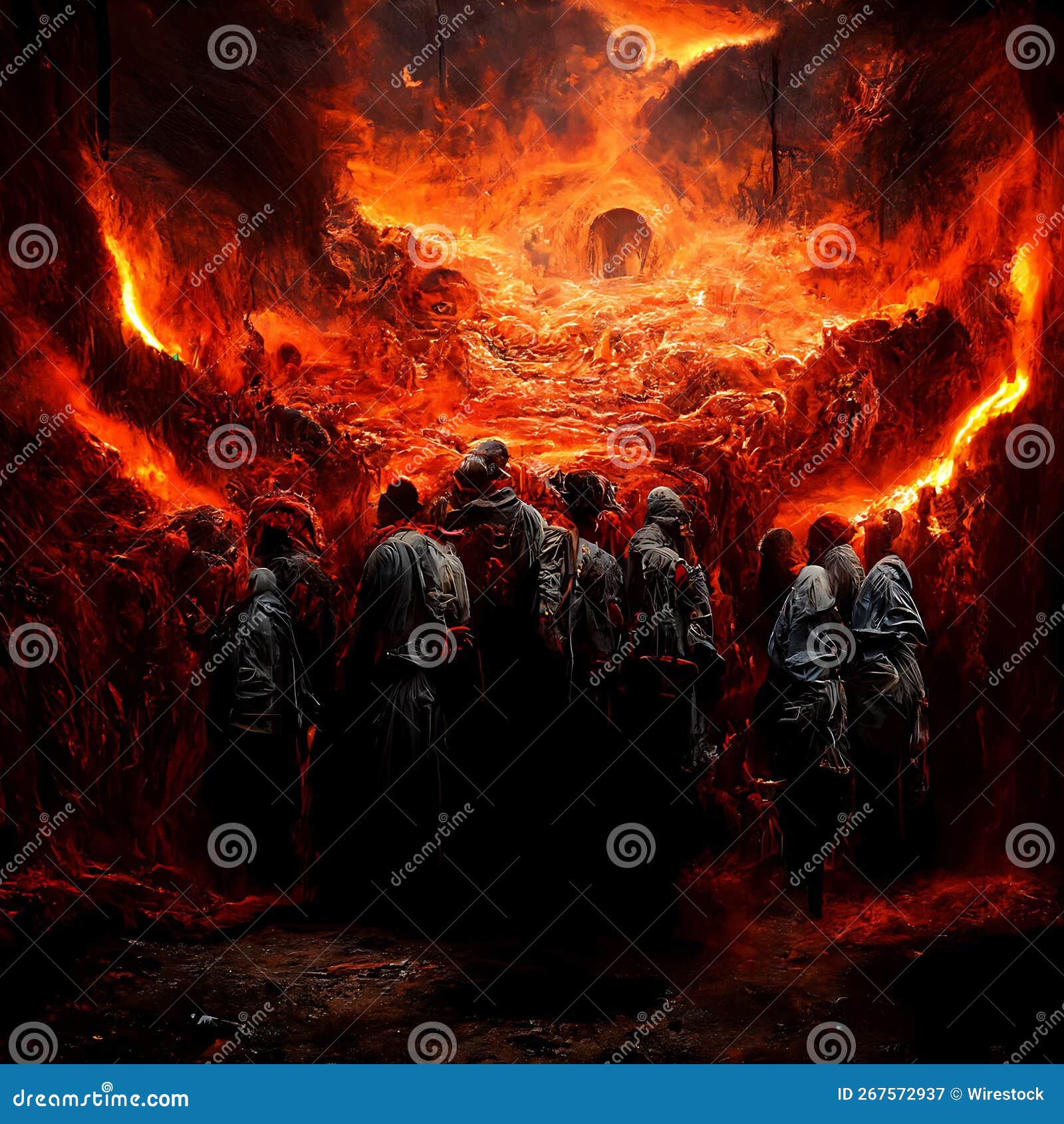 AI Generated Illustration of a Crowd of People Standing in a Burning ...