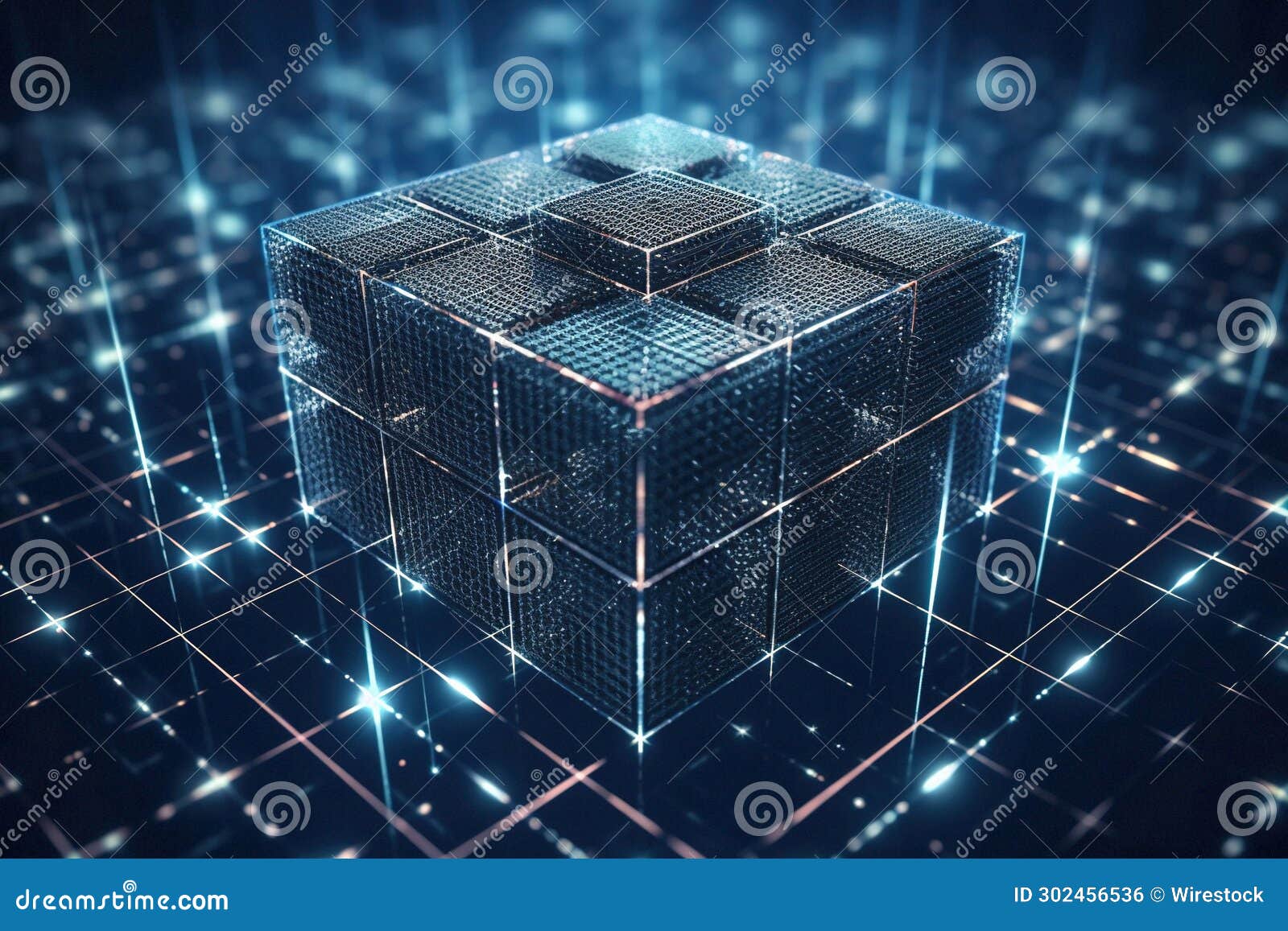 AI Generated Illustration of a Cube with a Grid Pattern on Sides with ...