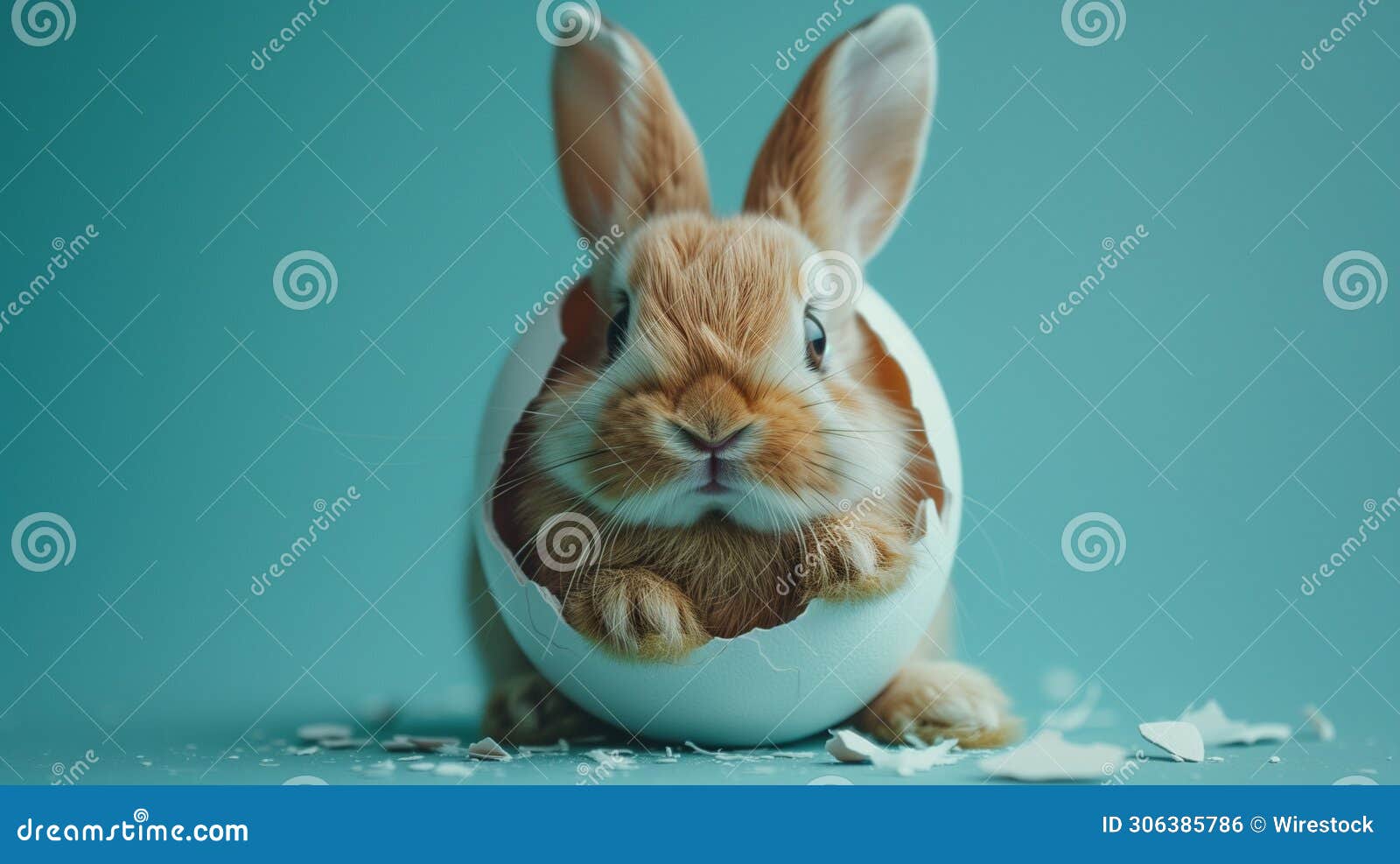 The Small Rabbit is Sitting in a Broken Egg Container on the Ground ...