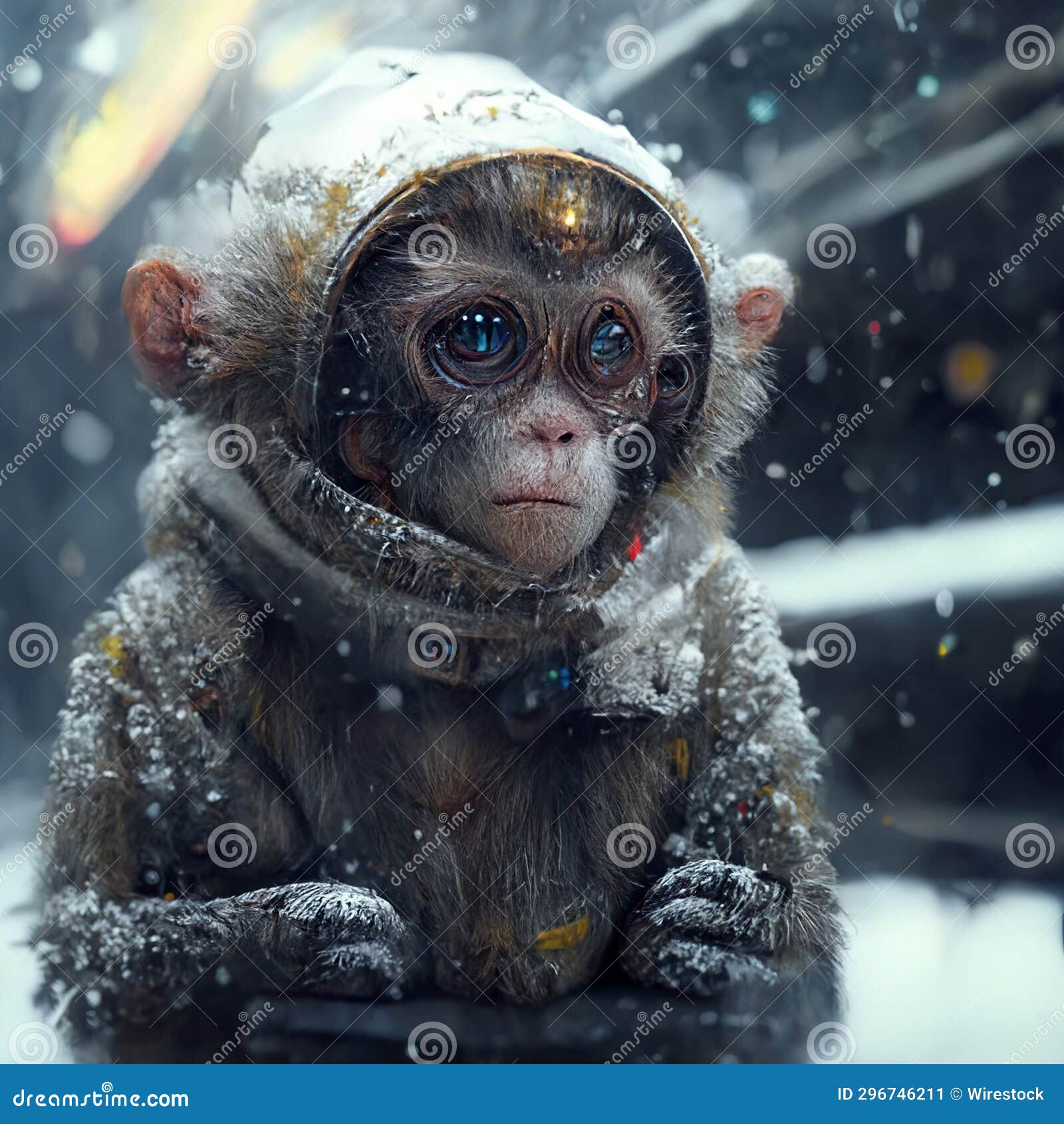 AI Generated Illustration of a Cute Monkey Freezing Outdoors on a Cold ...
