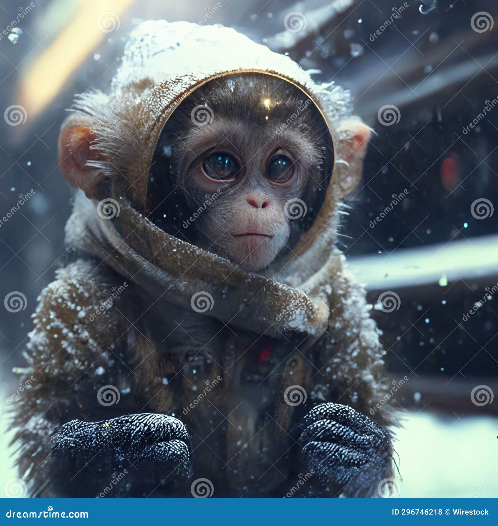 AI Generated Illustration of a Cute Monkey Freezing Outdoors on a Cold ...