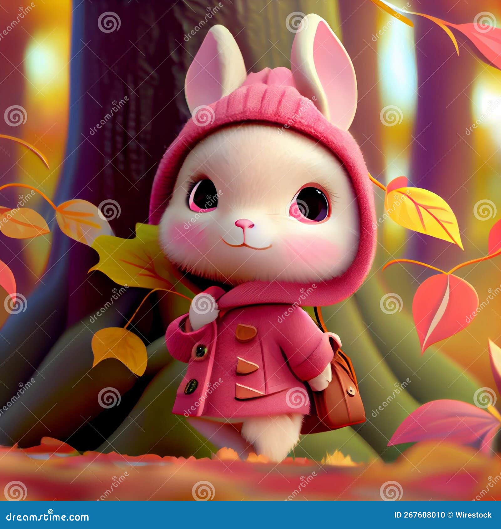 AI Generated Illustration of a Cute Rabbit in a Pink Coat Stock ...
