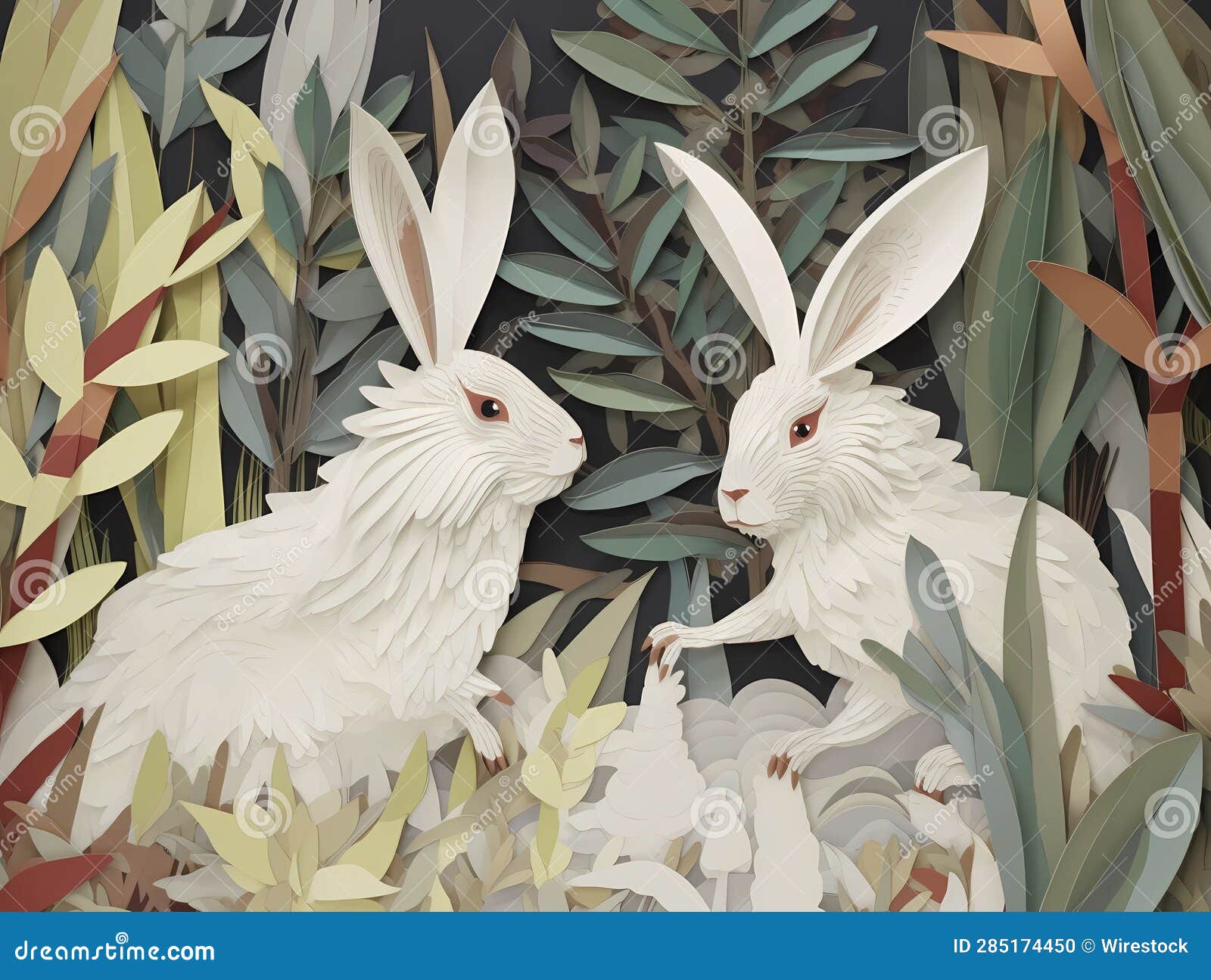 Artwork of Two Cute White Rabbits Stock Illustration - Illustration of ...