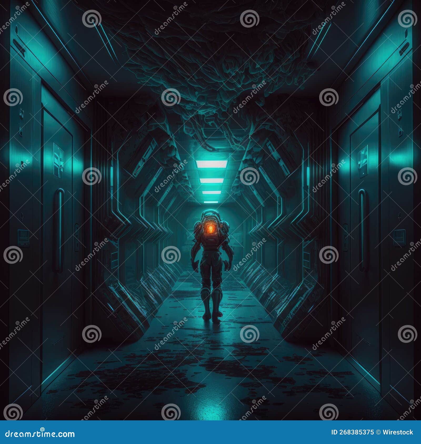 AI Generated Illustration of of a Cyborg Walking in a Sci-fi Cyberspace ...
