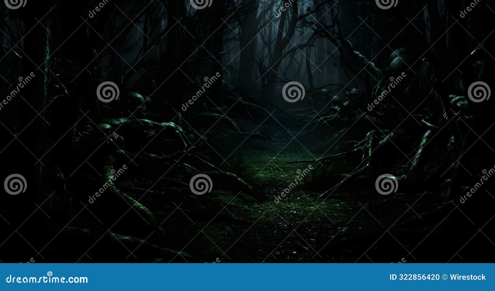 AI Generated Illustration of a Dark Forest with Mossy Trees, Ideal As ...