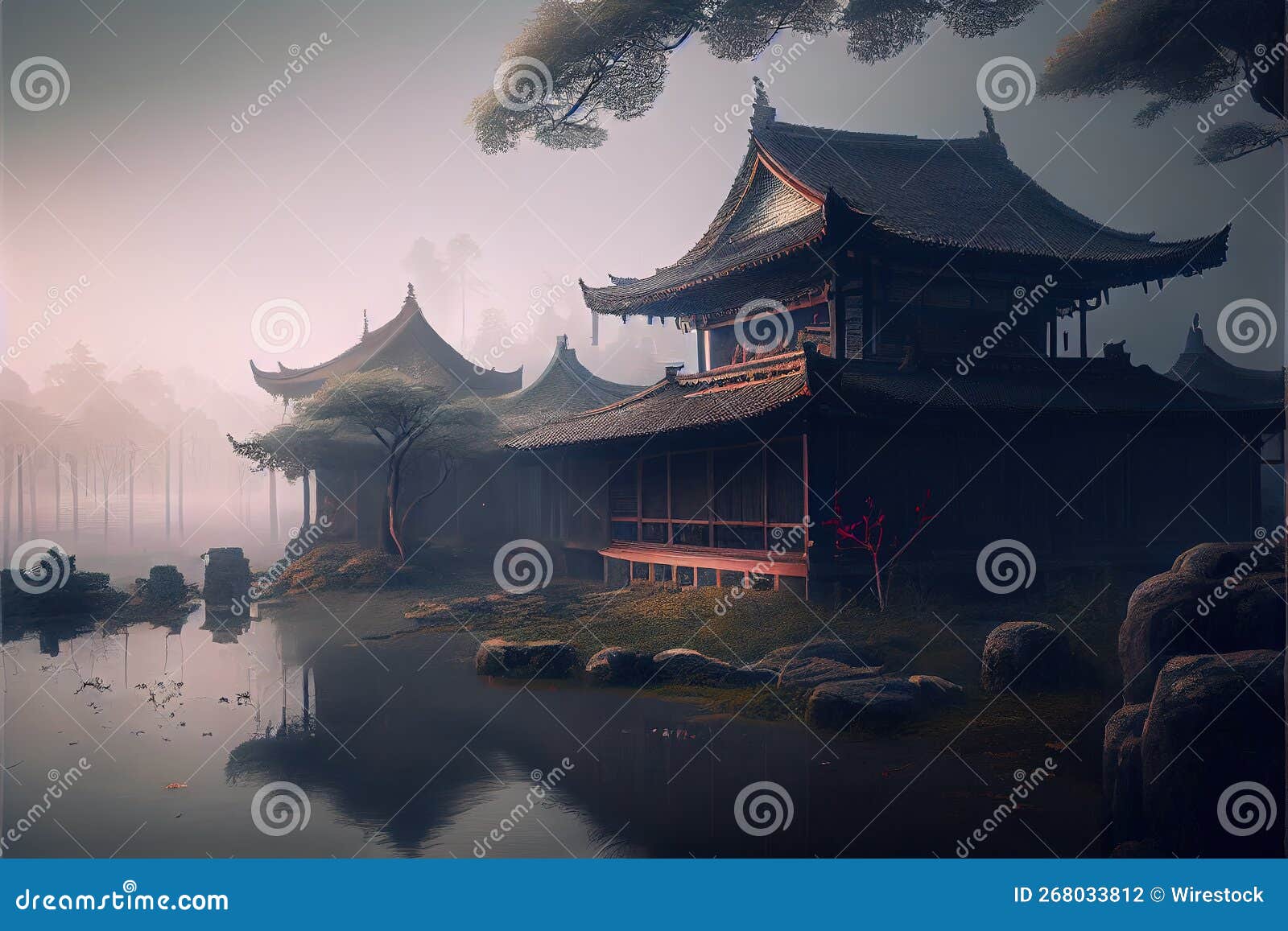AI Generated Illustration of a Dark Mystical Oriental Building ...