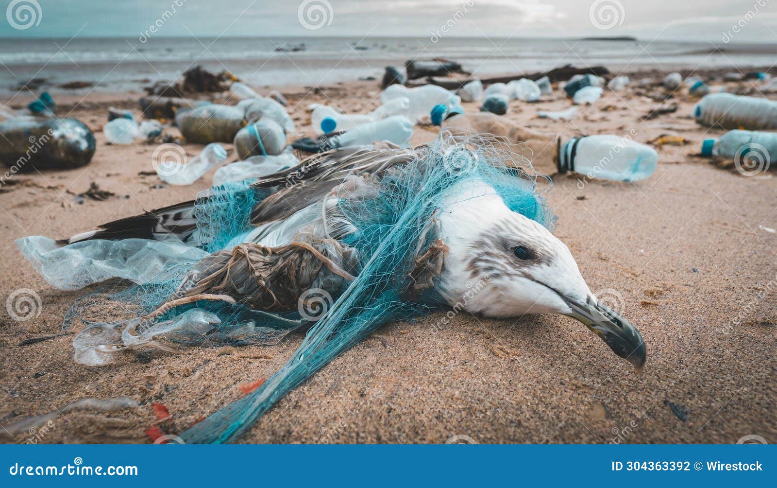 AI Generated Illustration of Dead Seagull Covered in Plastic and Debris ...