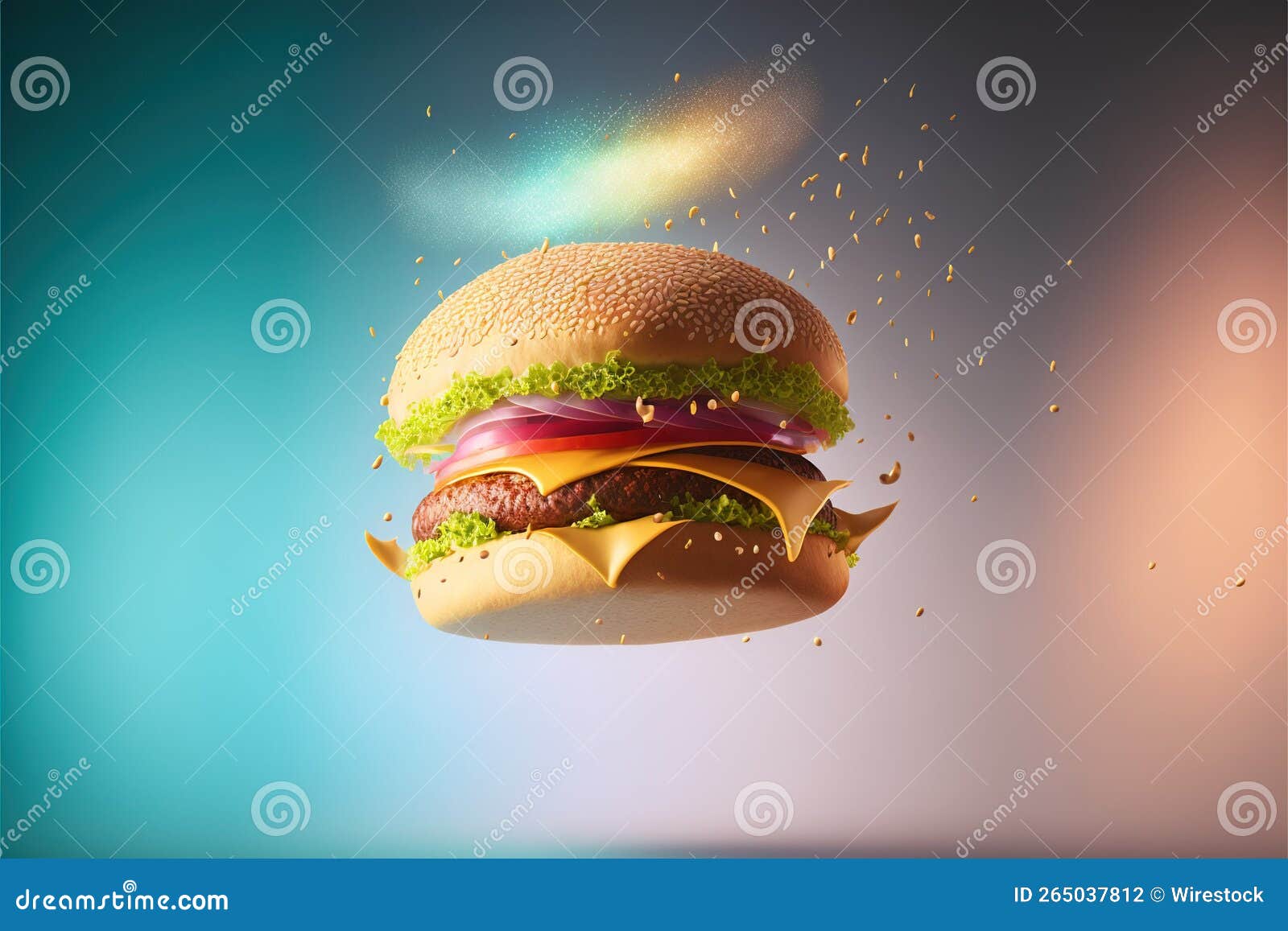 AI Generated Illustration of a Delicious Floating Burger Stock ...