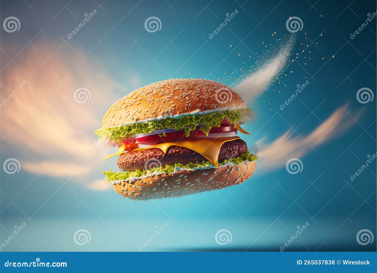 AI Generated Illustration of a Delicious Floating Burger Stock ...
