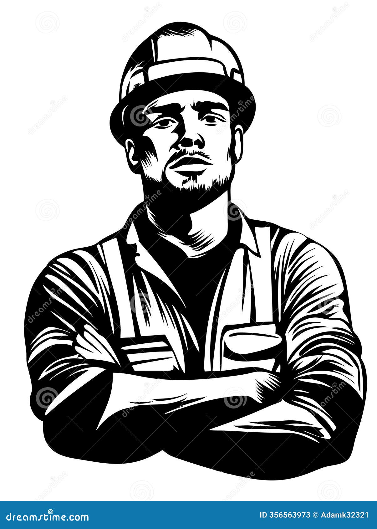 Construction Worker Vector Illustration Strong Confident Labor Portrait ...