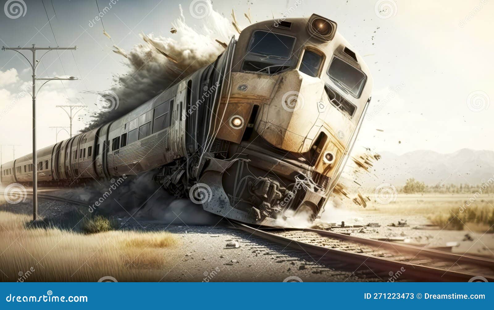 AI Generated Illustration from Derailed Train Locomotive Outside Stock ...