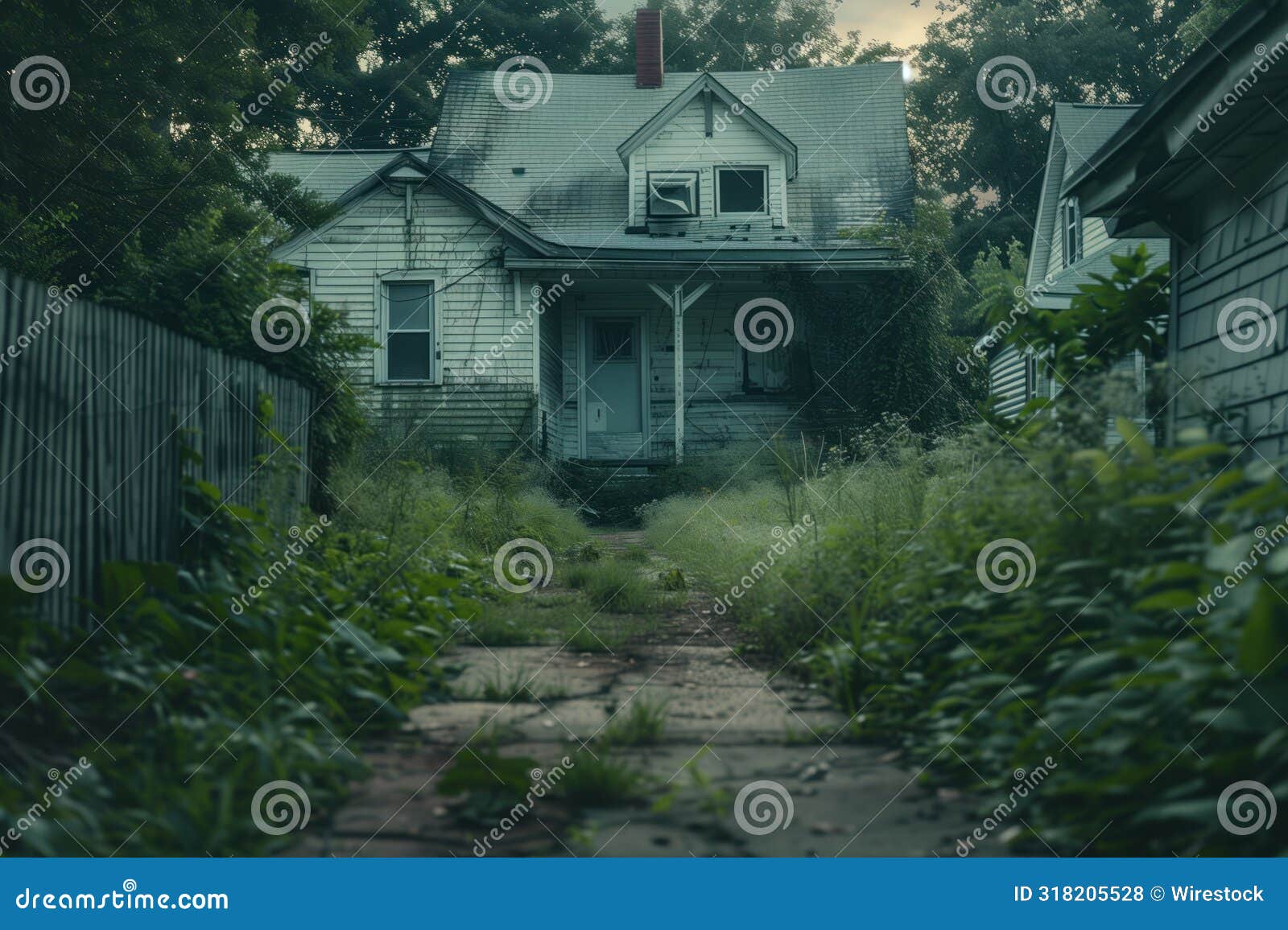 AI Generated Illustration of a Desolate House Surrounded by Overgrown ...