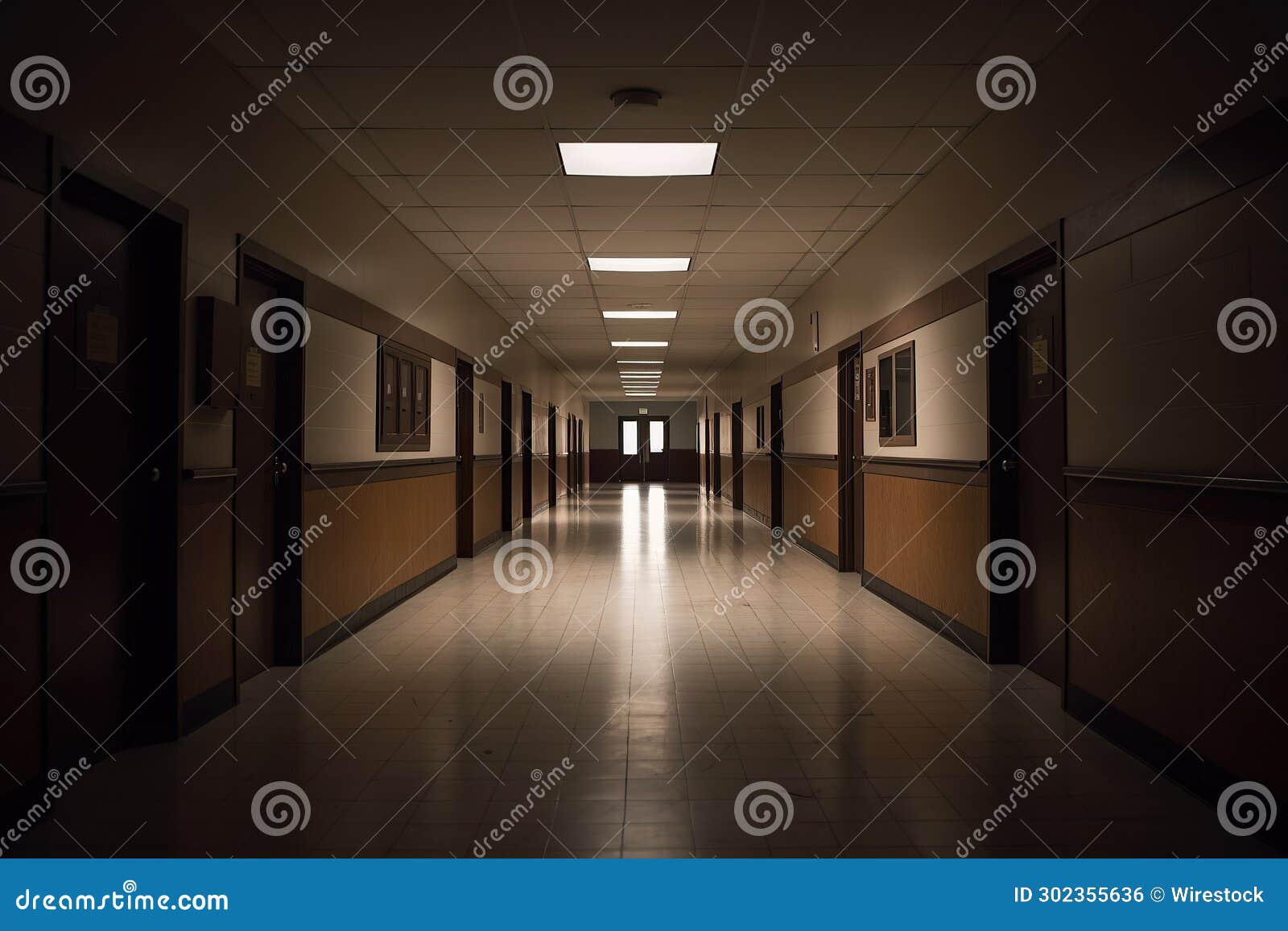 AI Generated Illustration of a Desolate School Hallway Filled with a ...