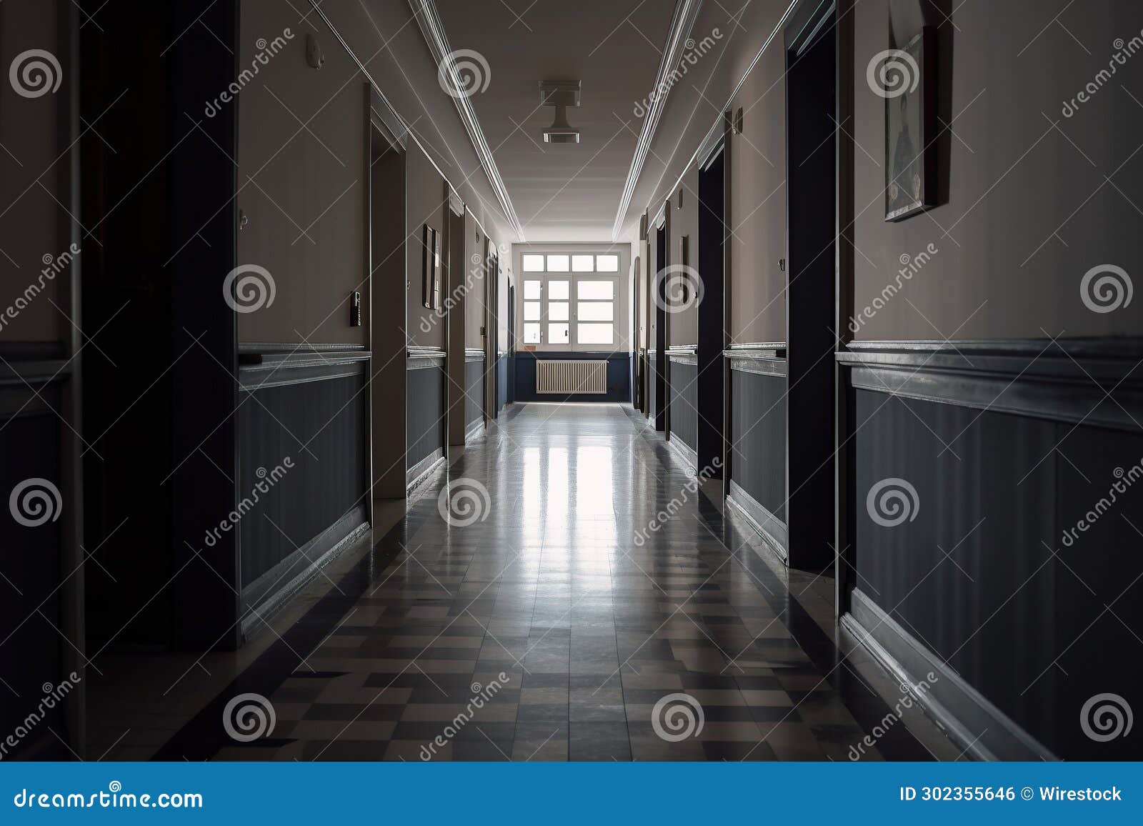 AI Generated Illustration of a Desolate School Hallway Filled with a ...