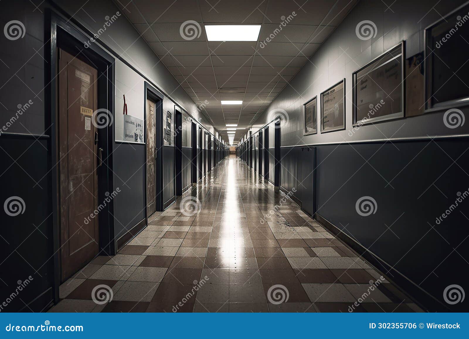 AI Generated Illustration of a Desolate School Hallway Filled with a ...