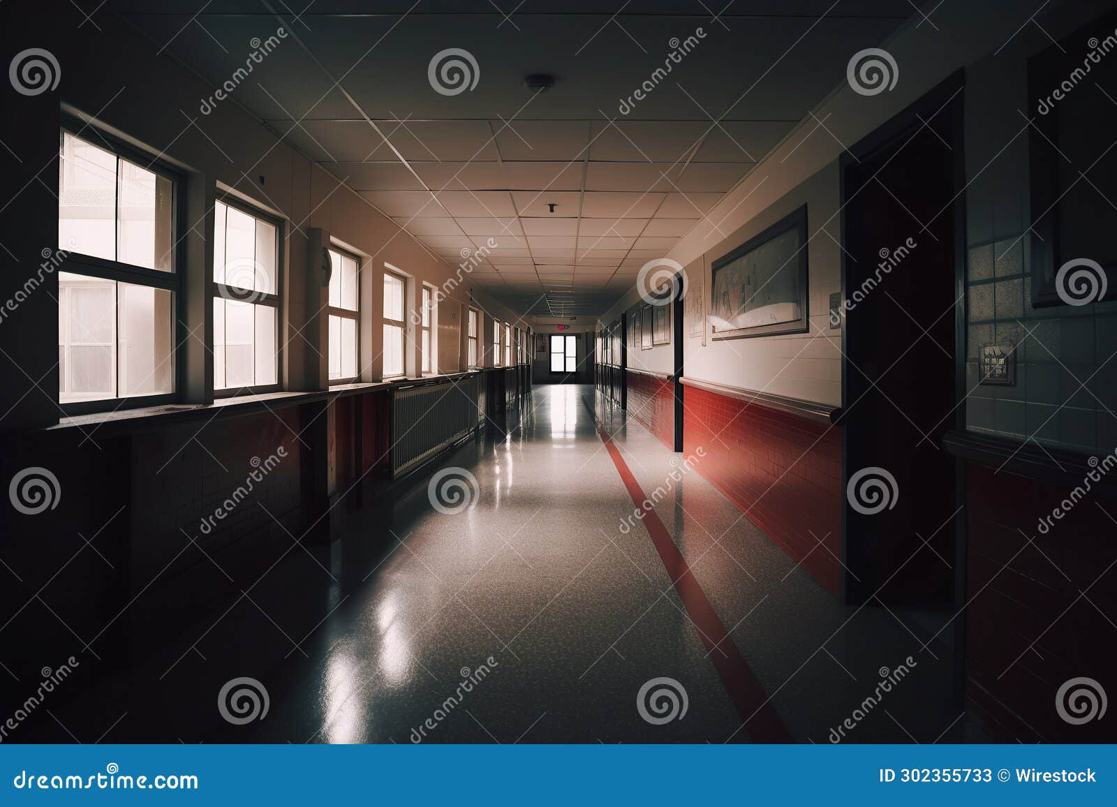 AI Generated Illustration of a Desolate School Hallway Filled with a ...