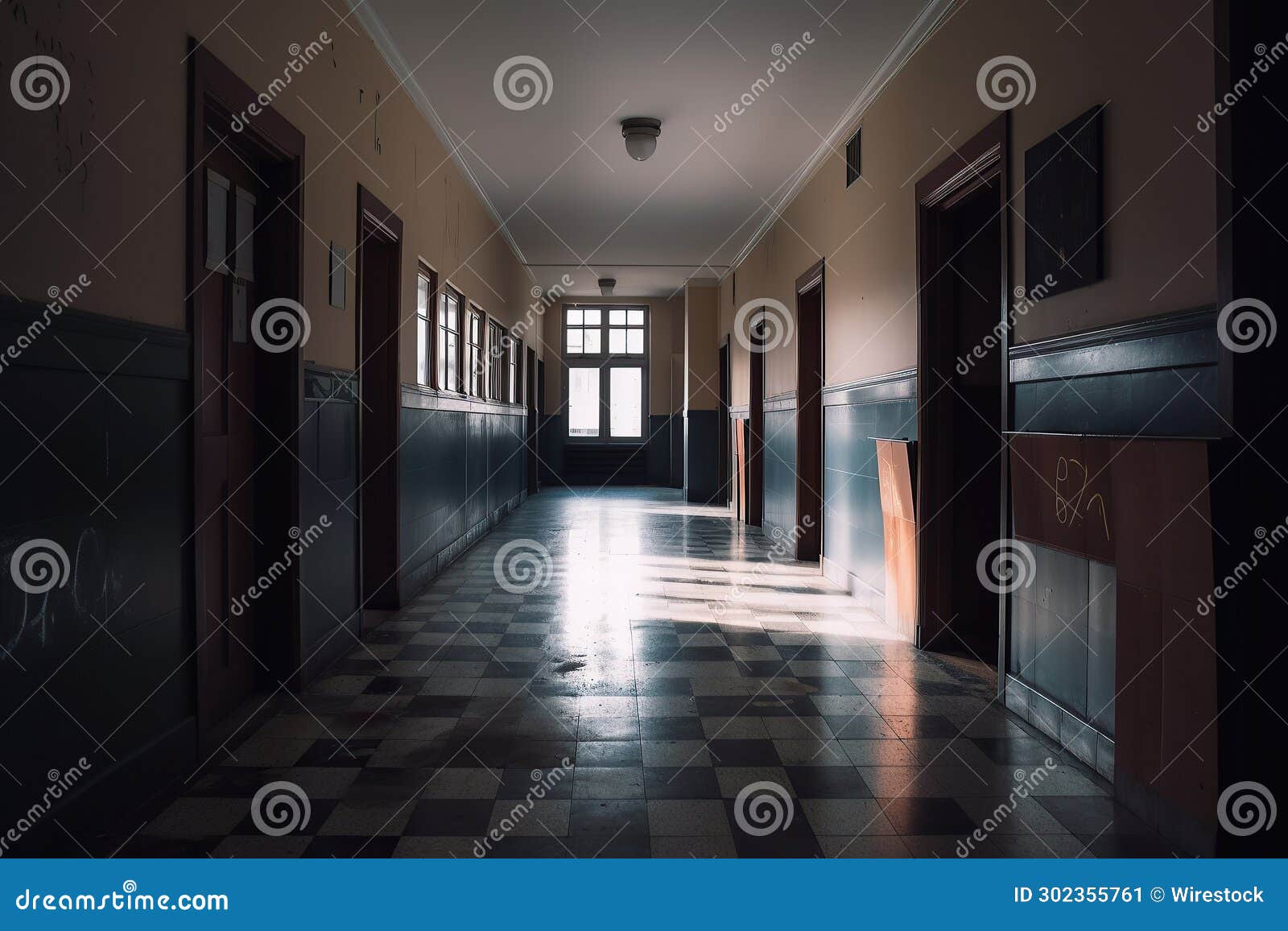 AI Generated Illustration of a Desolate School Hallway Filled with a ...