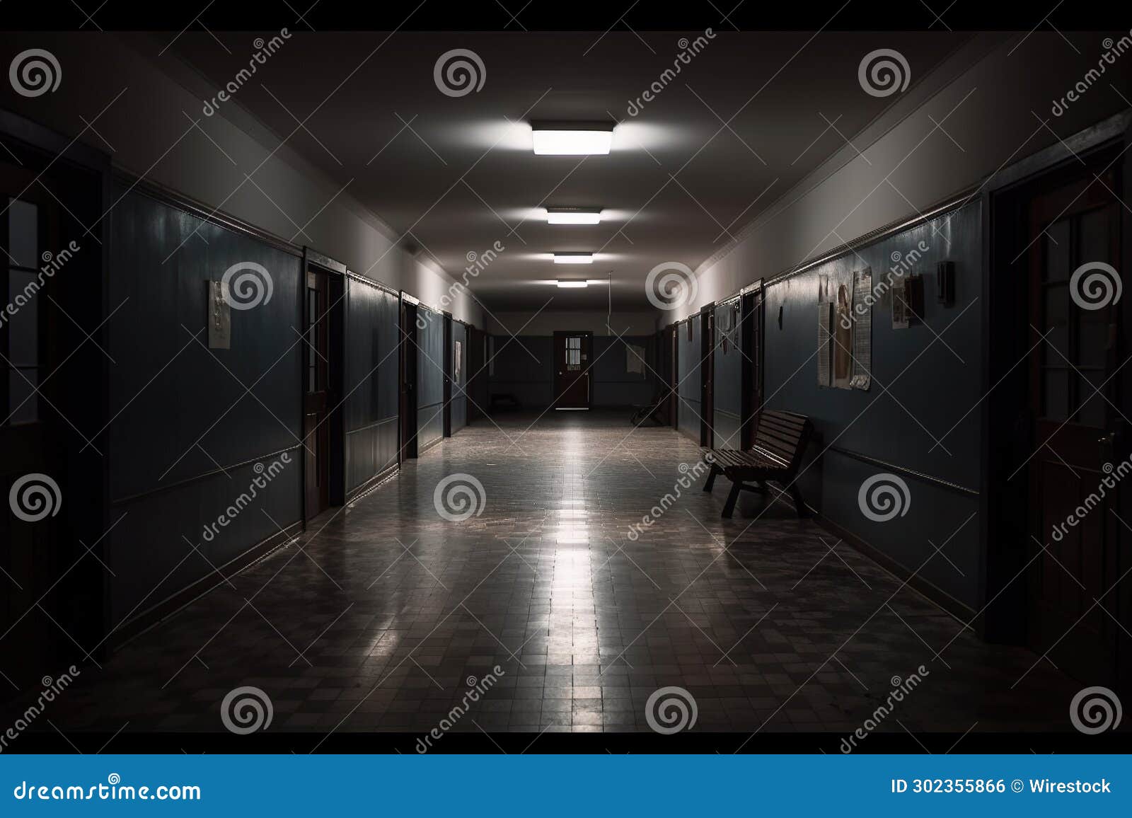 AI Generated Illustration of a Desolate School Hallway Filled with a ...