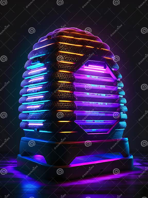 AI Generated Illustration of a Digital Beehive with Neon Lights Stock ...