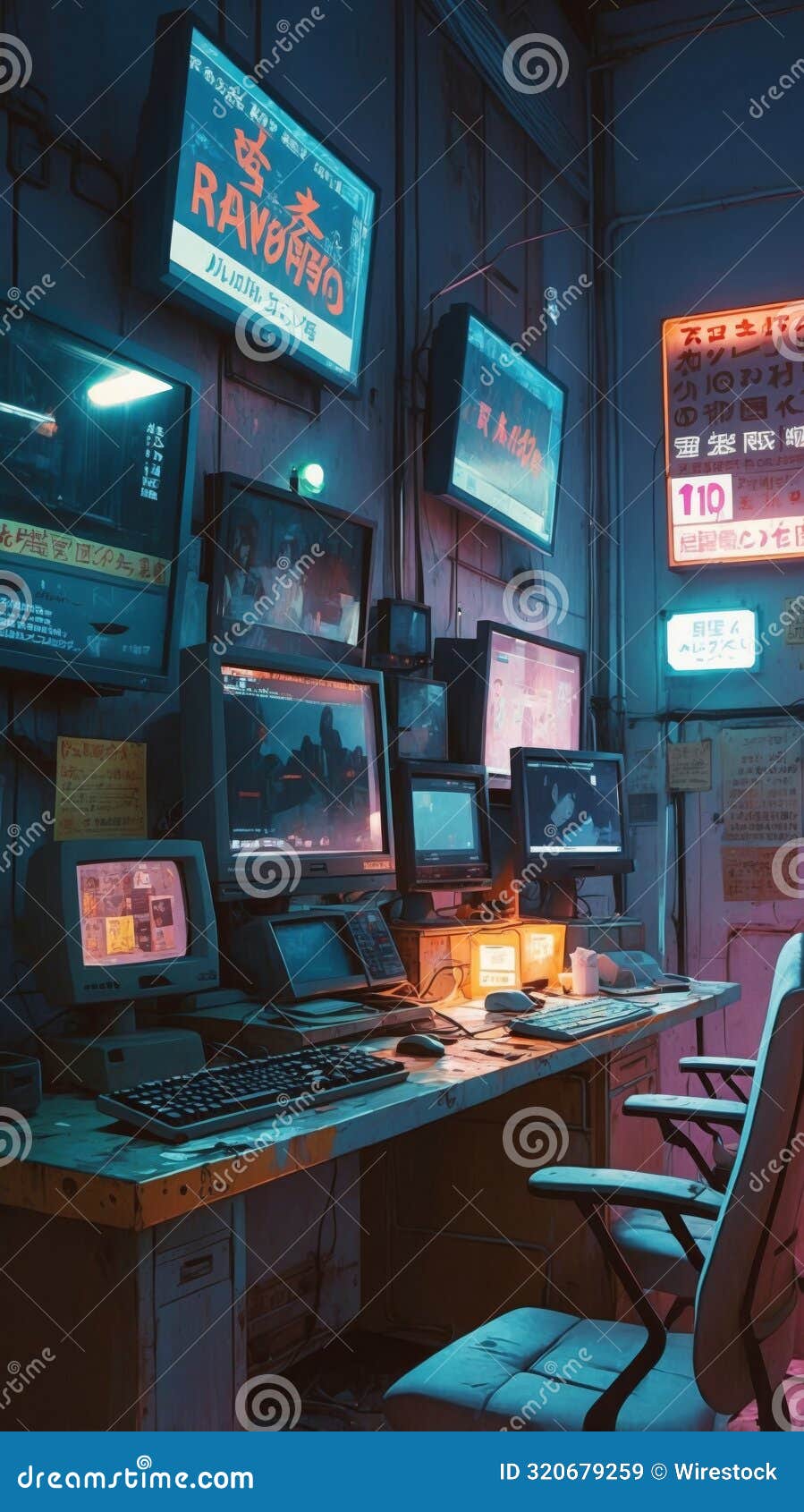 AI Generated Illustration of Dimly Lit Back Room in Computer Lab Stock ...