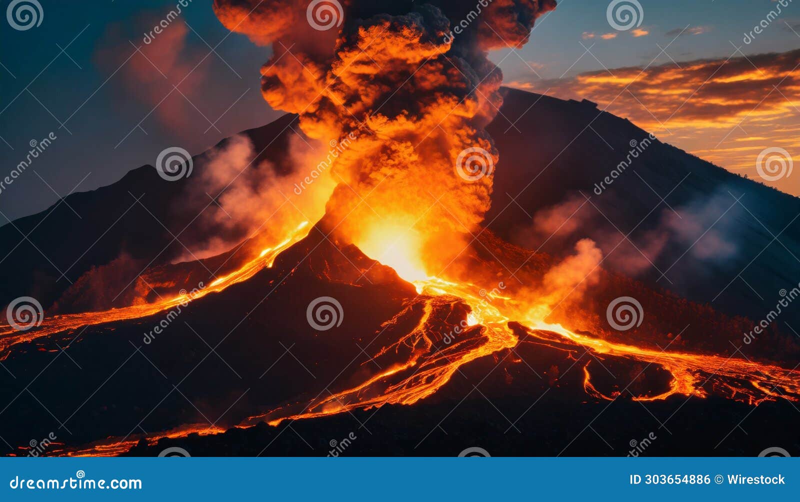 AI Generated Illustration of a Dramatic Nighttime Shot of an Active ...